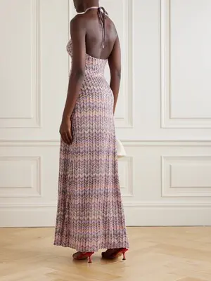 Missoni Mare Striped Sequined Crochet-knit Halterneck Maxi Dress