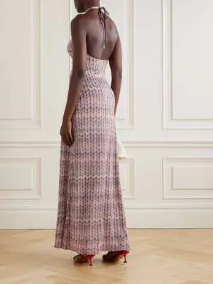 Missoni Mare Striped Sequined Crochet-knit Halterneck Maxi Dress