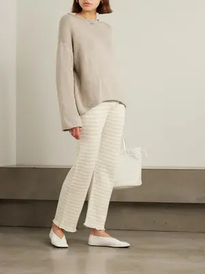 LAUREN MANOOGIAN Smocked Textured Flared Pants