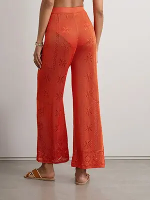 Calle Del Mar Pointelle-knit Wide-leg Pants - Red