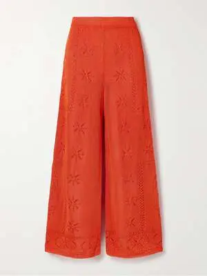 Calle Del Mar Pointelle-knit Wide-leg Pants - Red