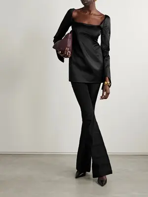 Brandon Maxwell The Fae Crinkled Stretch Linen-blend Flared Pants