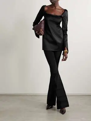 Brandon Maxwell The Fae Crinkled Stretch Linen-blend Flared Pants