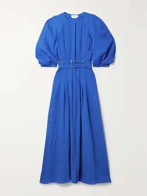 Gabriela Hearst Elea Buckled Linen Midi Dress - Blue