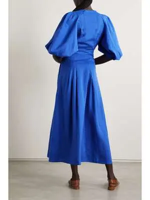 Gabriela Hearst Elea Buckled Linen Midi Dress - Blue