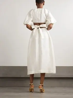 Aje Mimosa Cutout Gathered Linen-blend Midi Dress