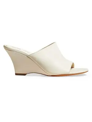 Khaite Women's Marion 75MM Leather Wedge Mules - White - White