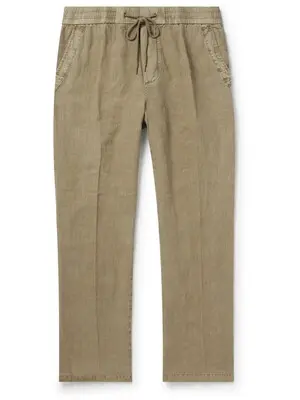 JAMES PERSE Straight-leg Garment-dyed Linen Drawstring Trousers