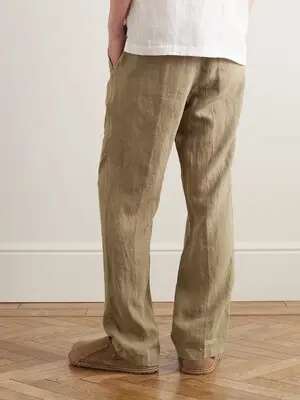 JAMES PERSE Straight-leg Garment-dyed Linen Drawstring Trousers
