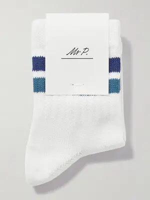 Mr P. Striped Cotton-blend Ankle Socks - White
