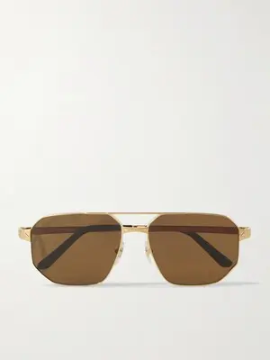CARTIER Santos De Aviator-style Sunglasses - Gold