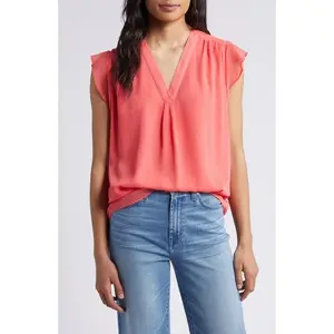 Vince Camuto Beaded Cap Sleeve Top - Calypso Coral