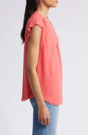 Vince Camuto Beaded Cap Sleeve Top - Calypso Coral