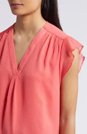 Vince Camuto Beaded Cap Sleeve Top - Calypso Coral
