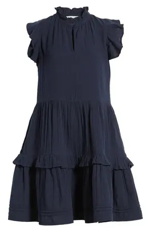 Caslon Ruffle Duo Cotton Gauze Dress - Navy Blazer