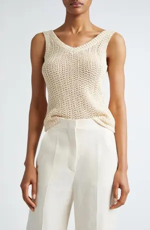 Max Mara Arrigo Openwork V-neck Tank - Ivory