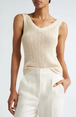 Max Mara Arrigo Openwork V-neck Tank - Ivory