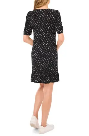 CECE DUPRAZ Floral Dress With Ruched Sleeves