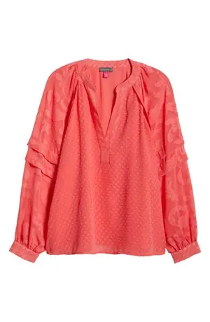 Vince Camuto Raglan Sleeve V-neck Top - Calypso Coral