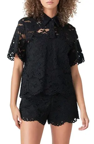 Endless Rose Lace Button-down Shirt - Black