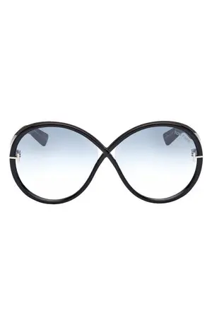 TOM FORD Edie 64mm Oversize Round Sunglasses - Shiny Black / Turquoise Sand