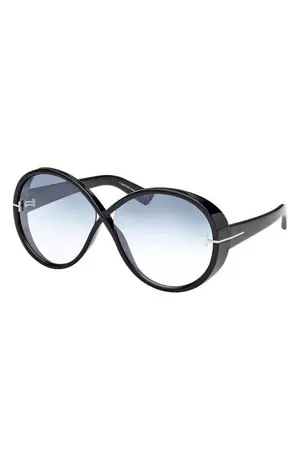 TOM FORD Edie 64mm Oversize Round Sunglasses - Shiny Black / Turquoise Sand