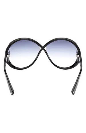 TOM FORD Edie 64mm Oversize Round Sunglasses - Shiny Black / Turquoise Sand