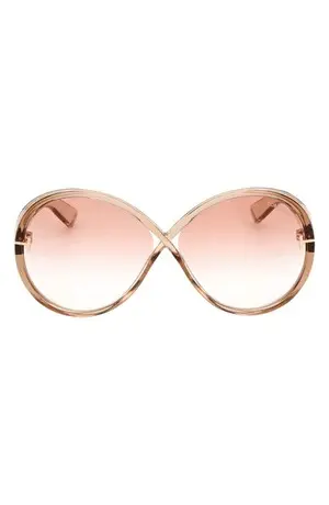 TOM FORD Edie 64mm Oversize Round Sunglasses Shiny Champagne/bordeaux