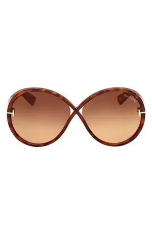 TOM FORD Edie 64mm Oversize Round Sunglasses Shiny Havana/brown Orange