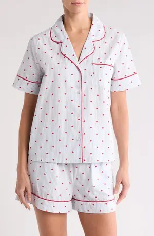Nordstrom Classic Short Cotton Pajamas Blue Drift Striped Heart