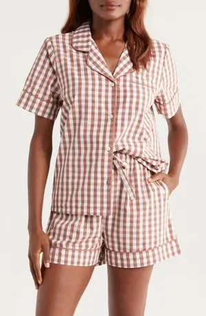 Nordstrom Classic Short Cotton Pajamas Brown Ella Gingham