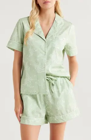 Nordstrom Classic Short Cotton Pajamas Green Restore Floral