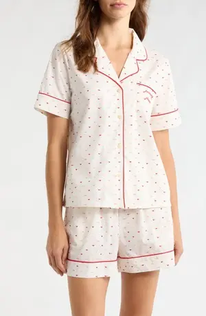 Nordstrom Classic Short Cotton Pajamas Ivory Micro Hearts