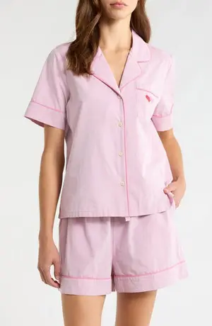 Nordstrom Classic Short Cotton Pajamas Pink Chambray Double Hearts