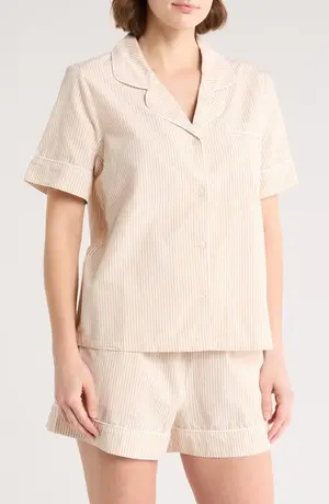 Nordstrom Classic Short Cotton Pajamas Tan Shore Skinny Stripe