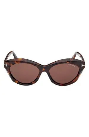 TOM FORD Toni 55mm Oval Sunglasses - Shiny Dark Havana/brown