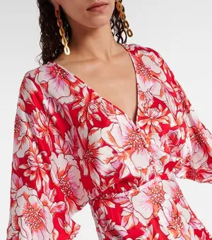 Poupette St Barth Ilona Gathered Floral Midi Dress
