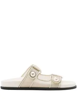 JIMMY CHOO Jimmy Choo Fayence Metallic Mesh Slides Neutrals