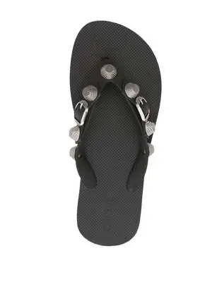 Balenciaga Cagole Studded Flip Flops - Black