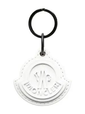 Moncler Embossed-logo Leather Keyring - White