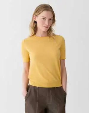 Lafayette 148 New York Fine Cashmere Short Sleeve Crewneck Sweater - Daisy