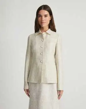 Lafayette 148 New York Textured Jacquard Cotton-linen Three Pocket Jacket