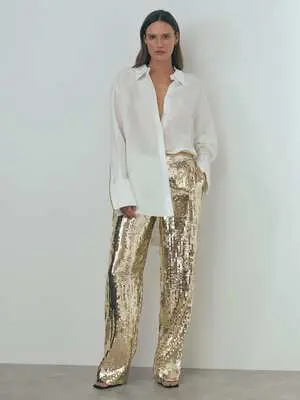 ATELIER Celia Sequin Wide Leg Trousers