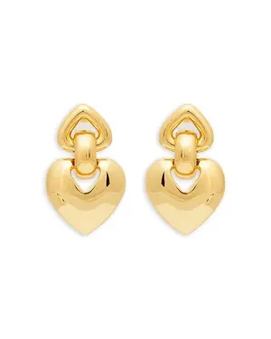 KENNETH JAY LANE Double Heart Drop Earrings - Gold