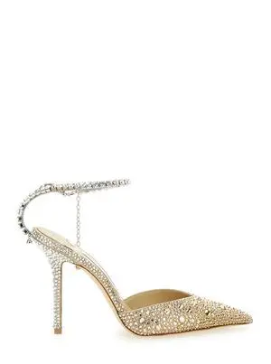 JIMMY CHOO 'saeda 100' Gold Pumps With All-over Crystals In Satin - Beige
