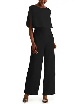 CONNECTED APPAREL Womens Cape Wide Leg Jumpsuit - Black