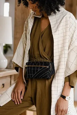 ANCHAL Kantha Crossbody Belt Bag - Charcoal