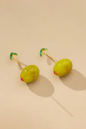 Anthropologie Fruit And Icon Drop Earrings - Olive