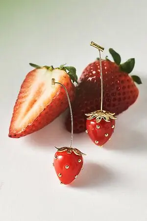 Anthropologie Fruit And Icon Drop Earrings - Strawberry