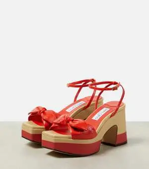 JIMMY CHOO Ricia 95 Leather Platform Sandals - Red